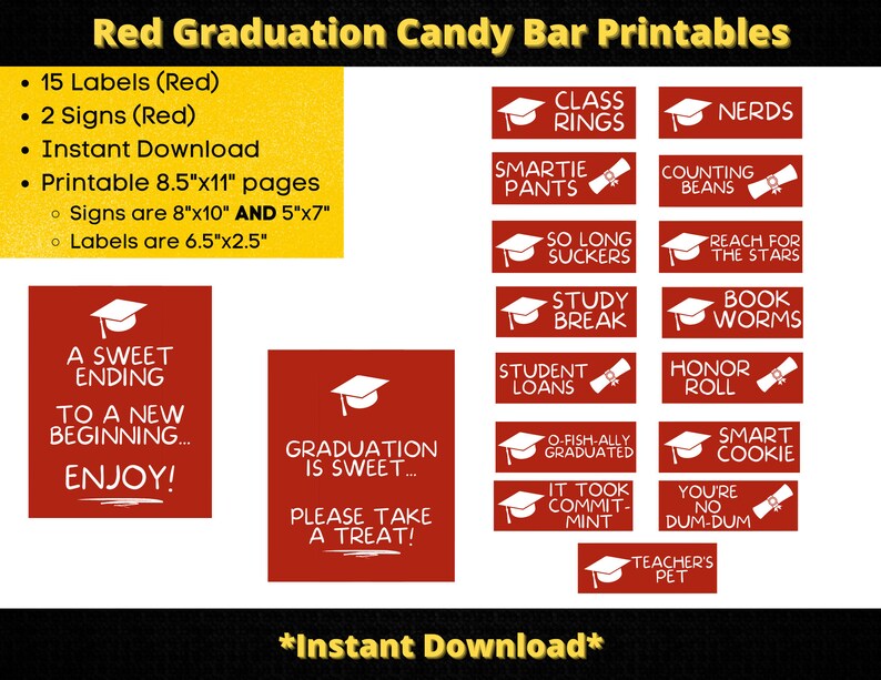 Red Graduation Candy Bar Labels and Signs Graduation Party - Etsy