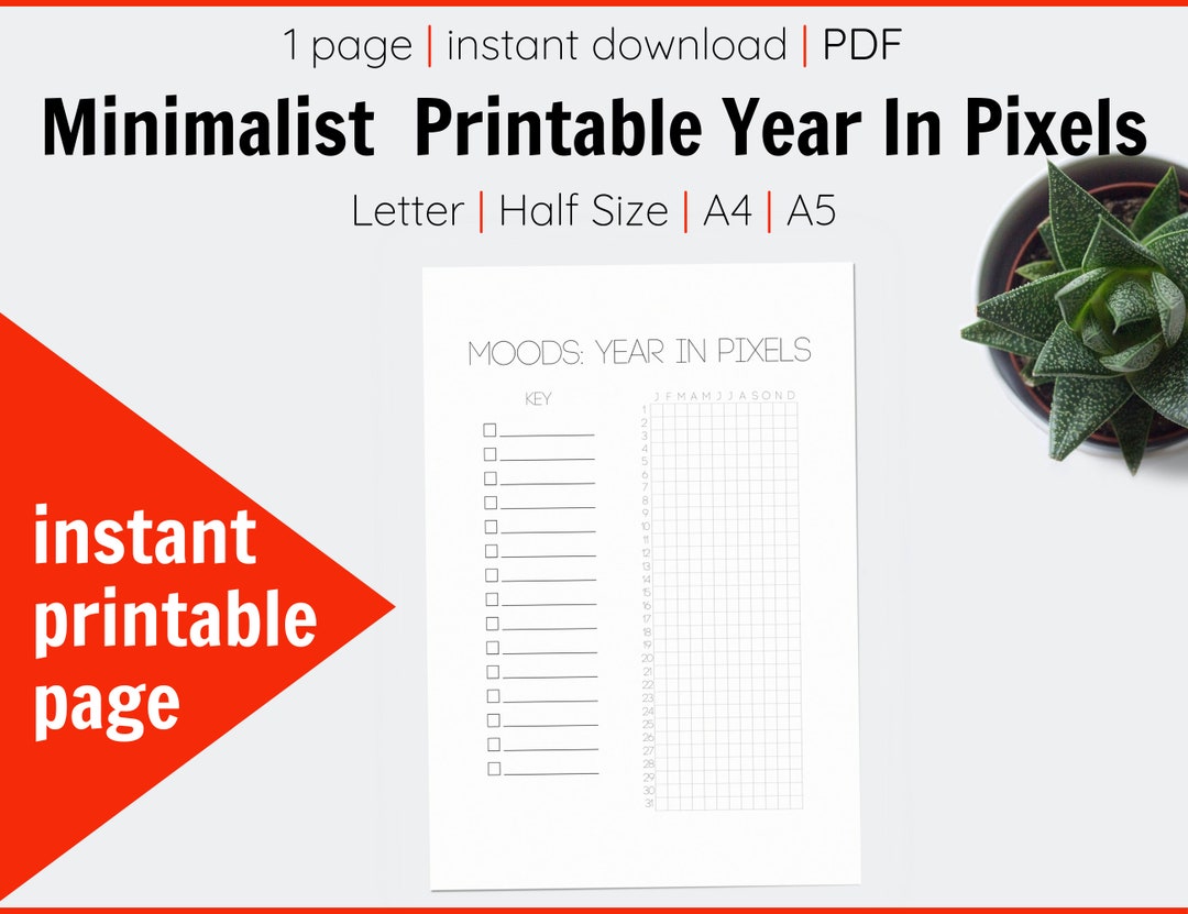 Year in Pixels Mood Tracker, Mood Tracker, A Year in Pixels, Minimalist ...