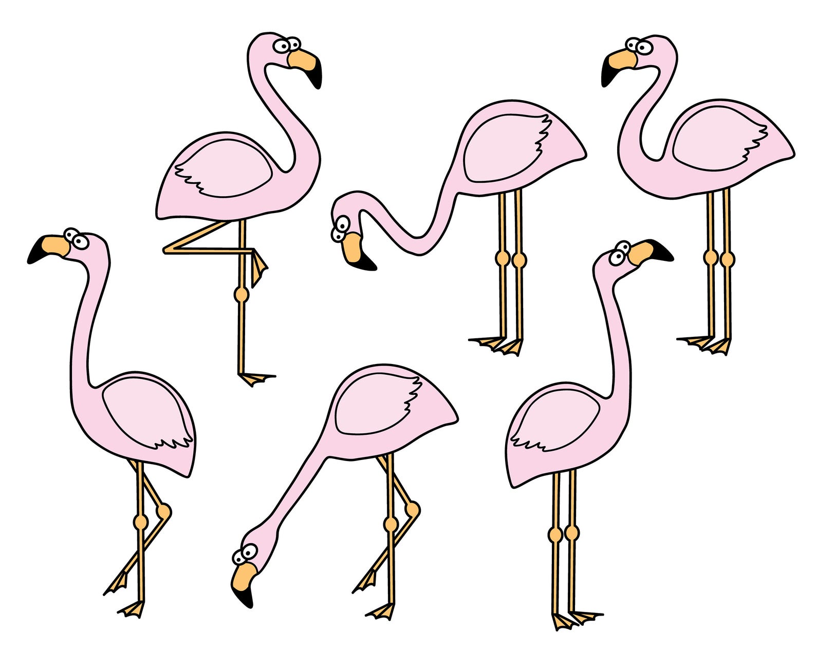 Pink Flamingo Clipart Set, Hand Drawn Clip Art Illustrations of ...