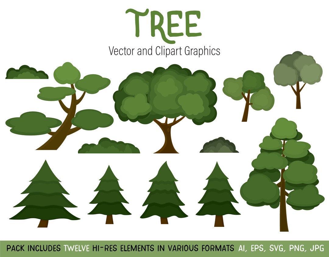 Tree Clipart Image Set, Instant Download, High Res JPG, PNG and Vector ...