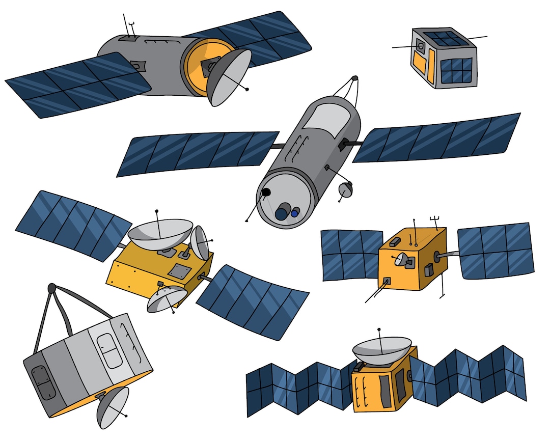 Hand Drawn Satellite Clipart Set in a Doodle Style. High Resolution PNG ...