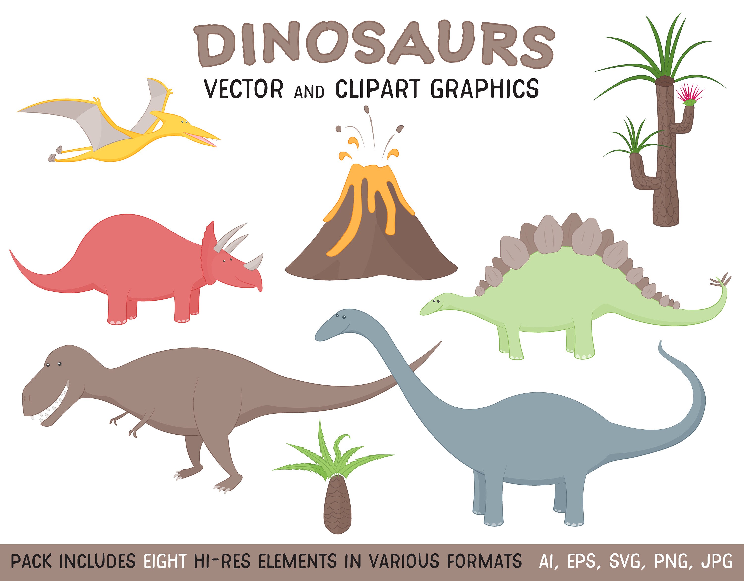Dinosaur Clipart Set, Illustrations of Prehistoric Clip Art Graphics ...