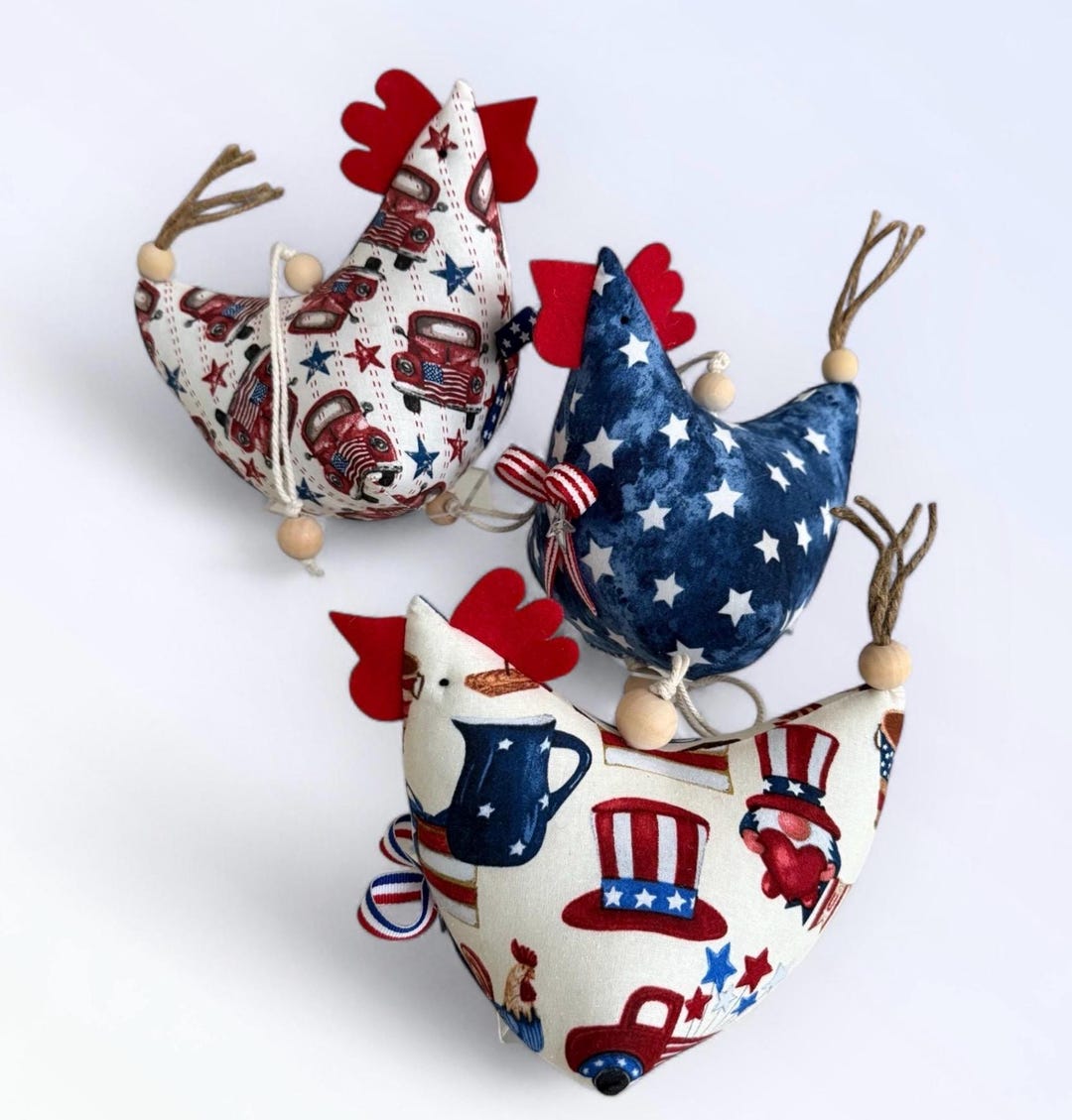 Patriotic Chickens on Twine - Large Door Hanger Garland - Stuffed ...
