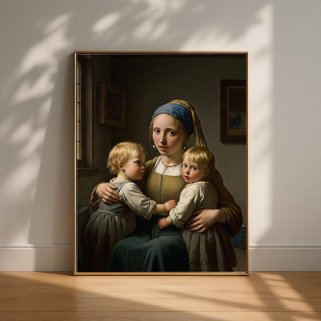 Arte de mãe de gêmeos, impressão artística de mãe e dois filhos ...