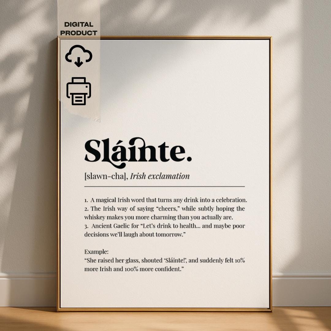 Sláinte Definition Print, Irish Cheers, Ireland Home Decor, Printable ...