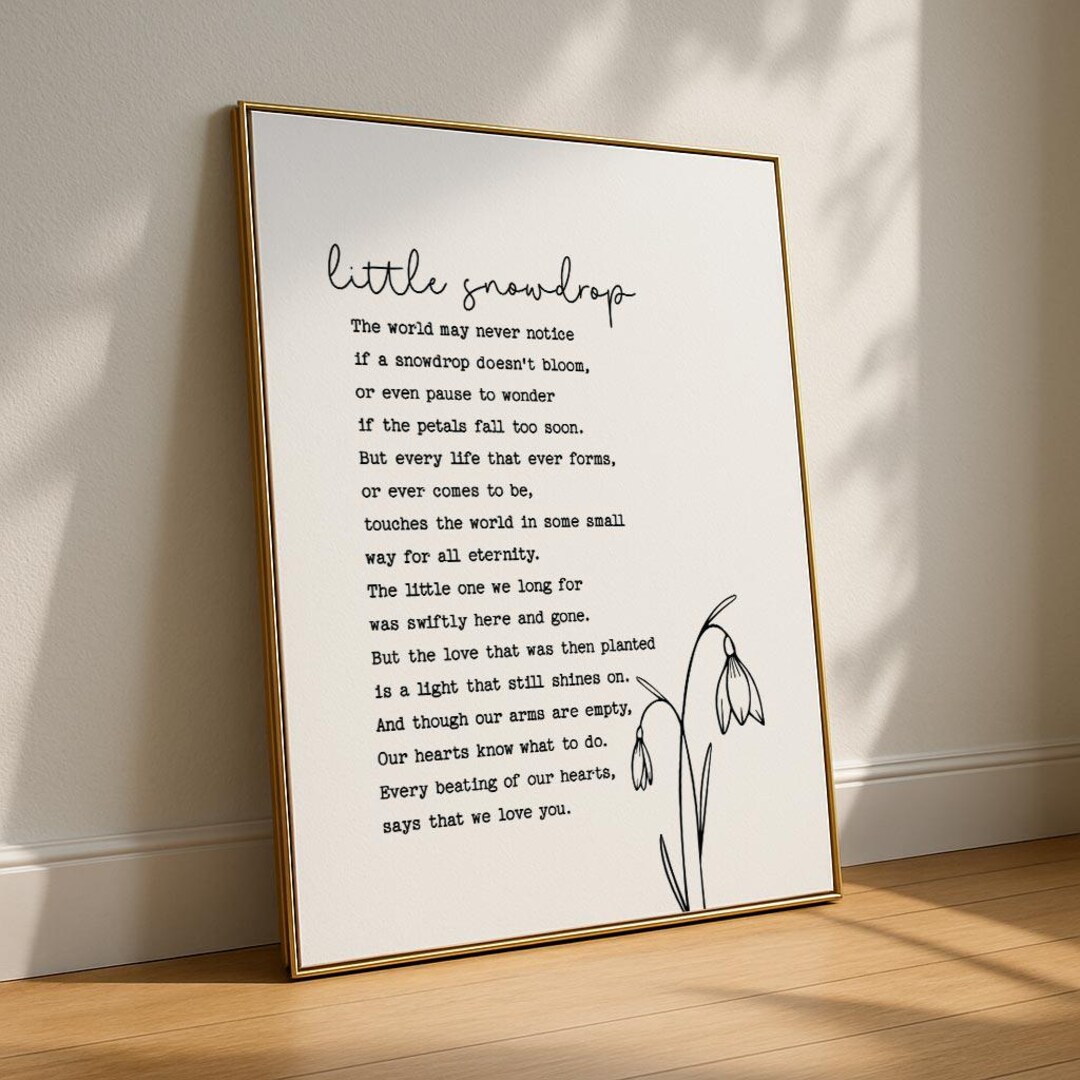 Little Snowdrop | Miscarriage Poem | Baby Loss Memorial | Botanical ...