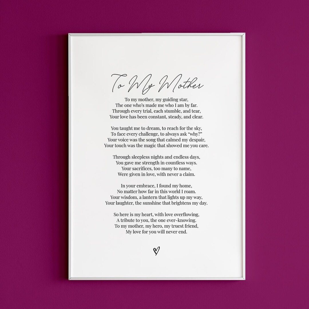 Unique Gift for Mom | Wall Art for Mom | to My Mother Poem | Nursery ...