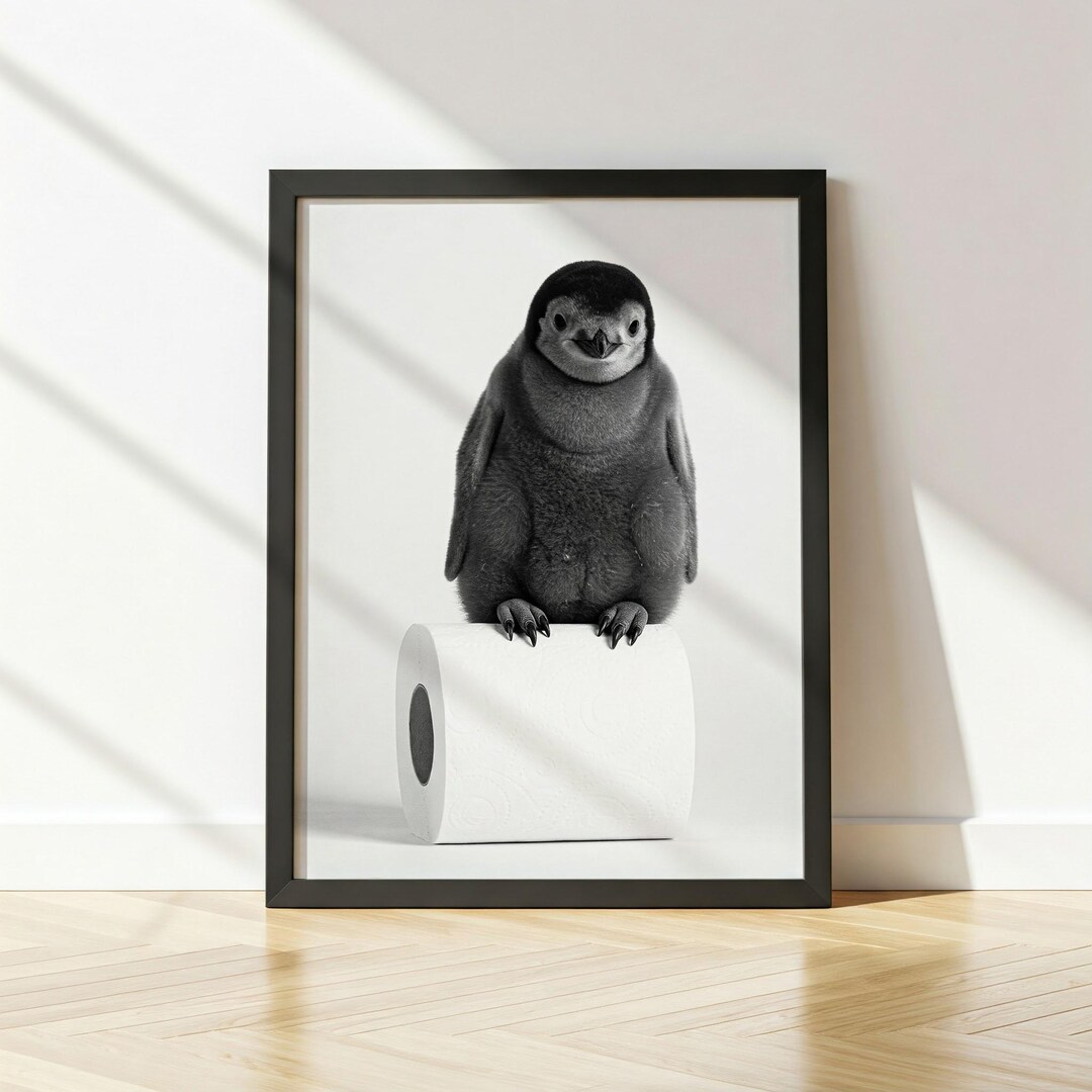 Baby Penguin Sitting on Toilet Paper | Penguin Wall Art | Cute Animal ...