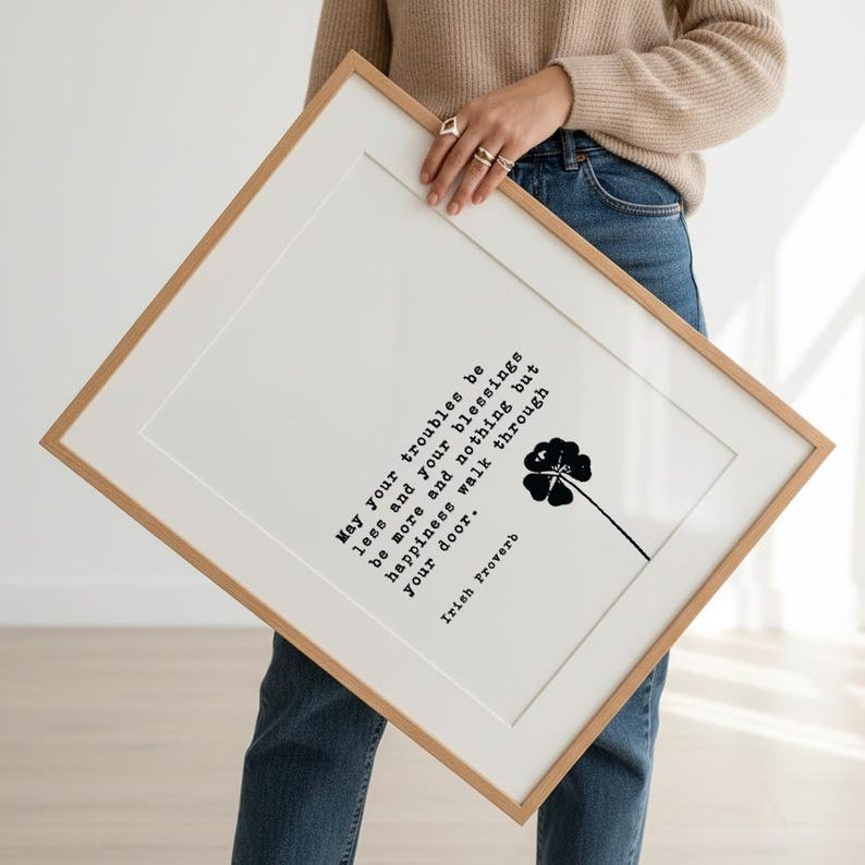 Irish Blessing Print: "may Your Troubles Be Less" Sage Green Clover Art ...