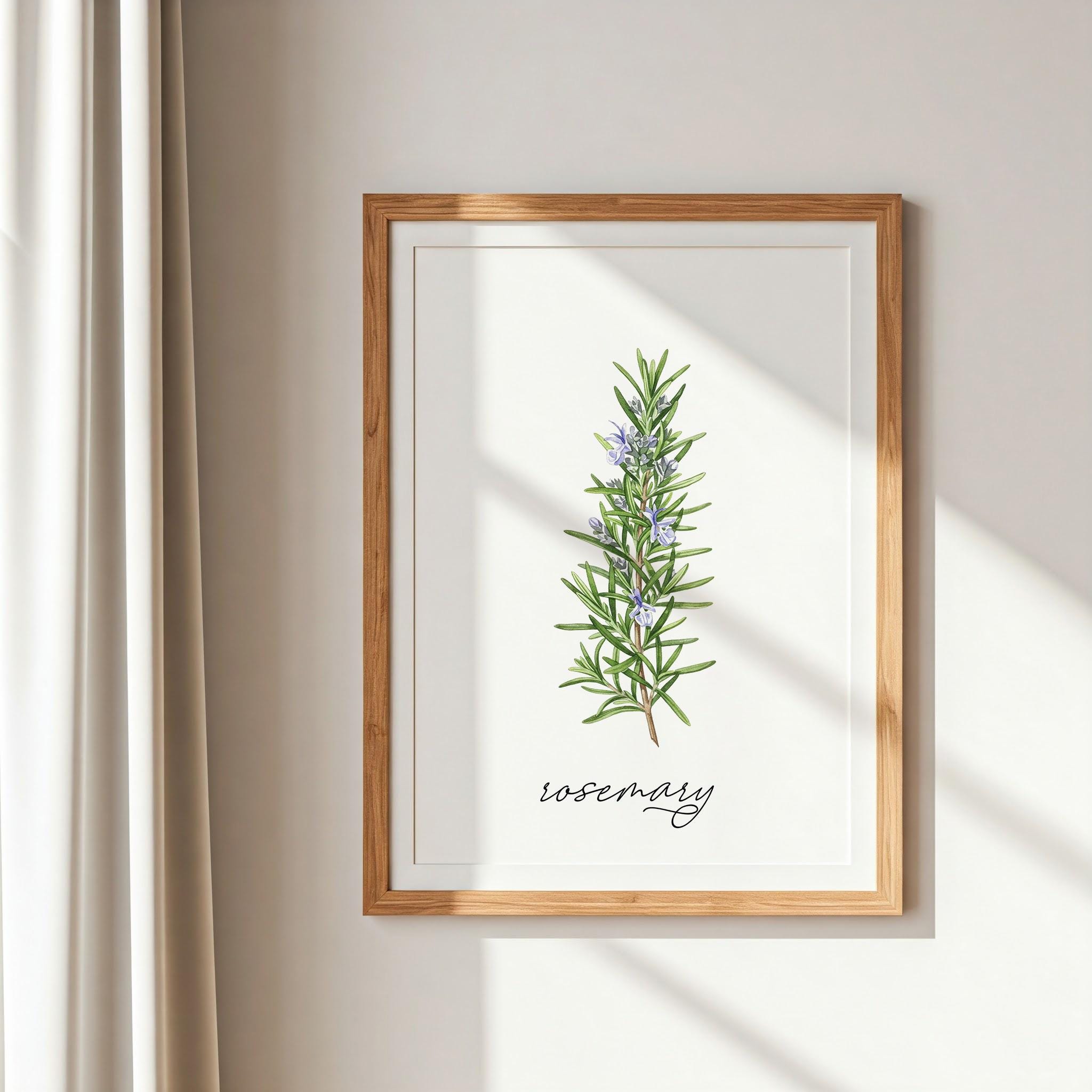 Blooming Rosemary Print | Kitchen Wall Art | Watercolor Botanical Herb ...