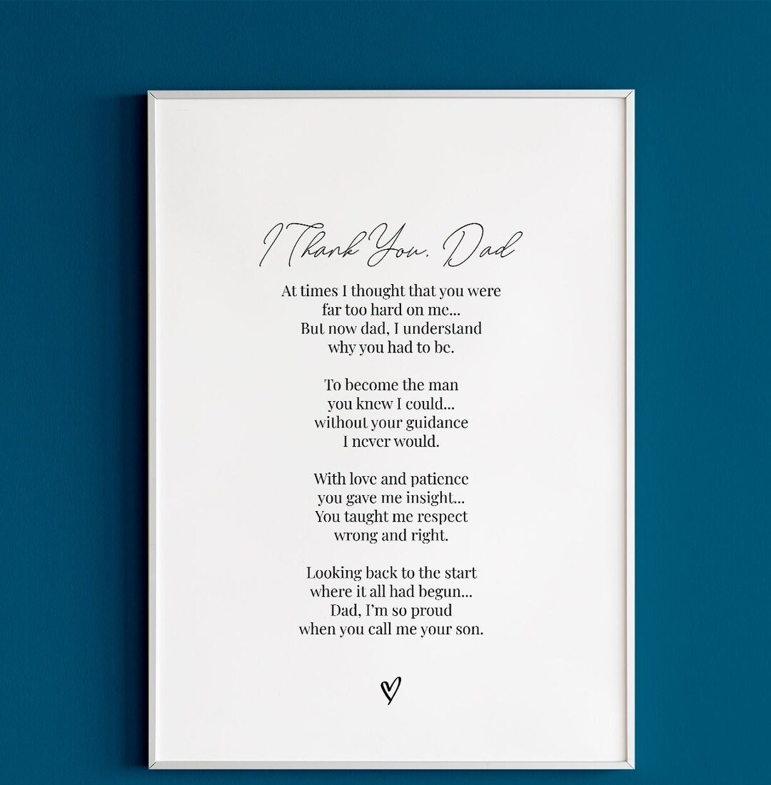Father Poem Print I Thank You Dad Print Poem Fathers Day Gift - Etsy