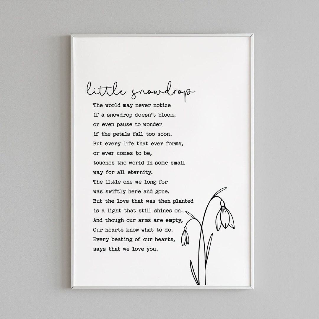Little Snowdrop Poem Miscarriage Gift in Loving Memory Mourning Poem ...