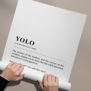 YOLO Dictionary Definition Print Funny Definition You Only Live Once ...