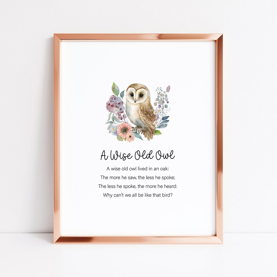 Nursery Wall Art Wise Old Owl Poem Owl - Etsy