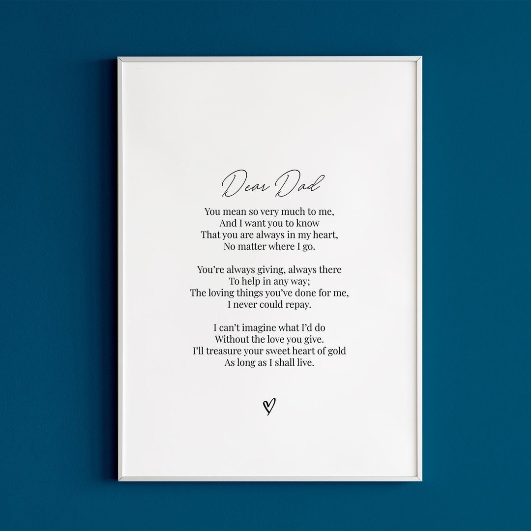 Dear Dad Poem Father's Day Gift for Dad Digital Download Printable Wall ...
