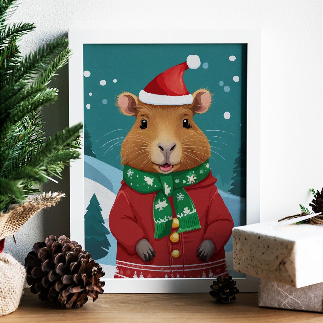 Capybara Print Christmas Wall Art Festive Xmas Decor Winter Holiday ...