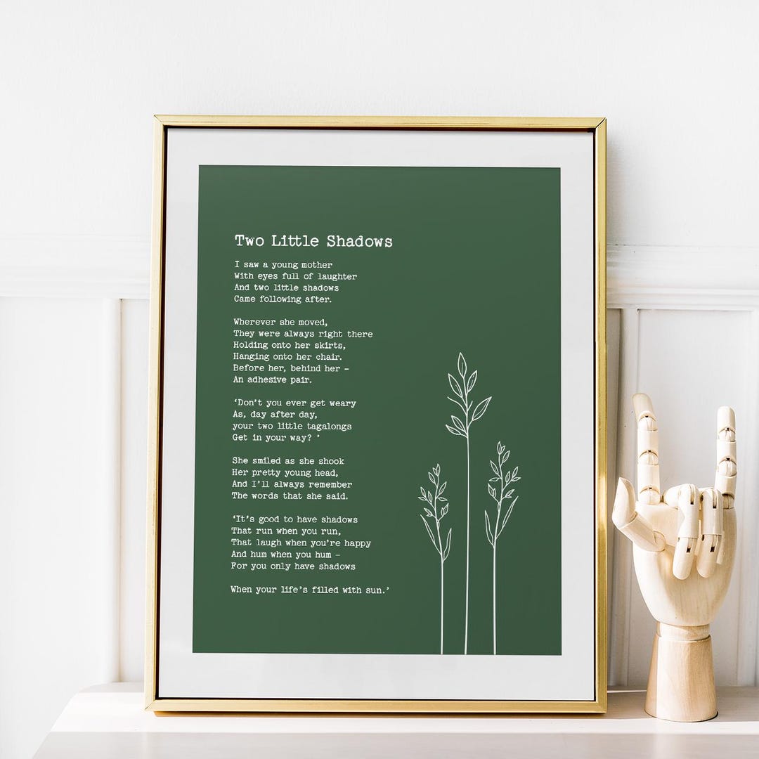 Moss Green Two Little Shadows Poem | Nursery Print | Mom Birthday Gift ...