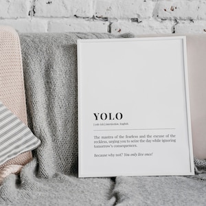 YOLO Dictionary Definition Print Funny Definition You Only Live Once ...