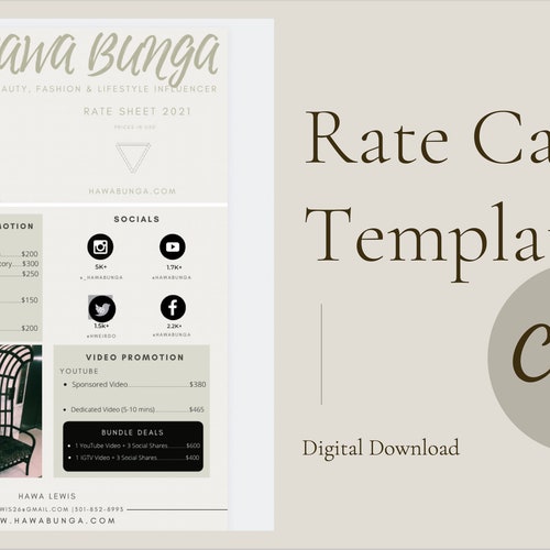 Editable Influencer Rate Card Price Sheet Canva Template - Etsy