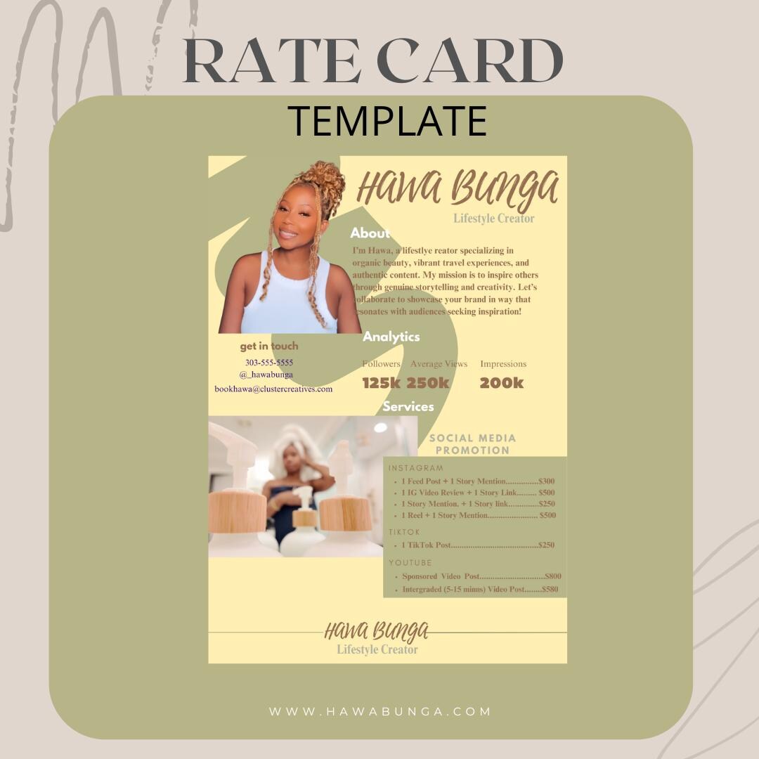 Influencer Rate Sheet, Influencer Rate Card, Price Sheet Canva Template ...