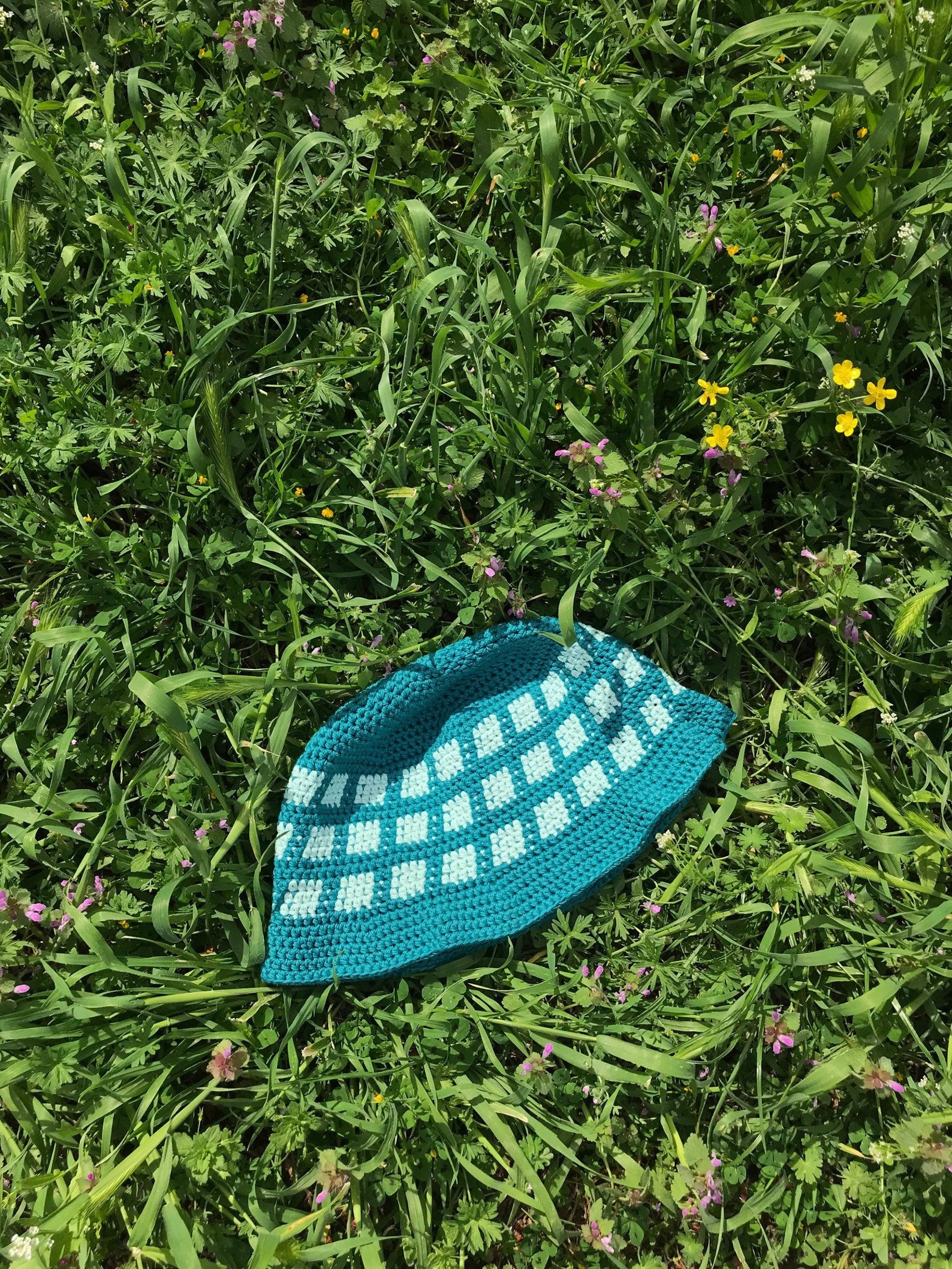Cotton Square Crochet Bucket Hat, Turquoise Petrol Blue - Etsy