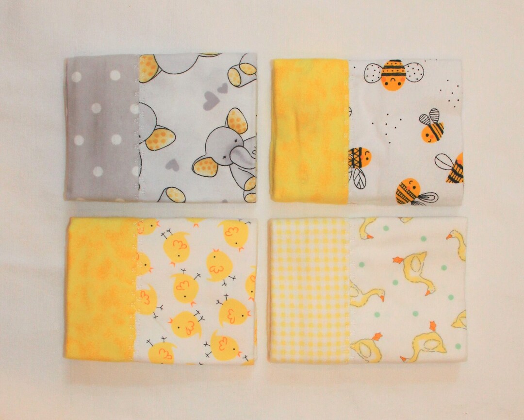 Burp Cloths Set of 4 Bumble Bees Elephants Yellow Ducks Baby Shower ...
