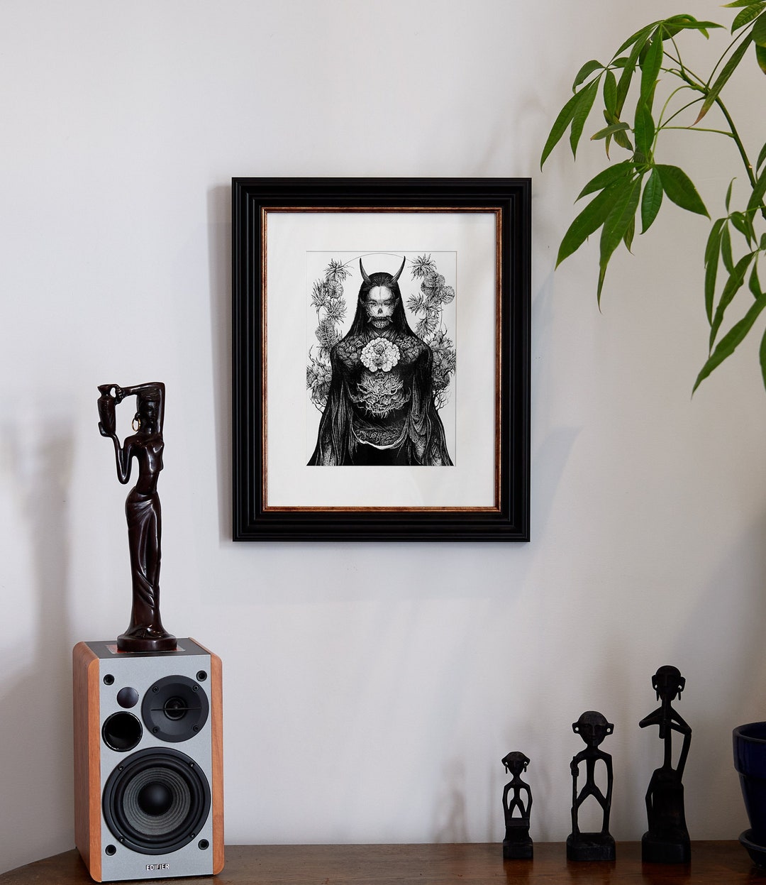 Oni Pen and Ink Hand Drawn Traditional Art Framed - Etsy