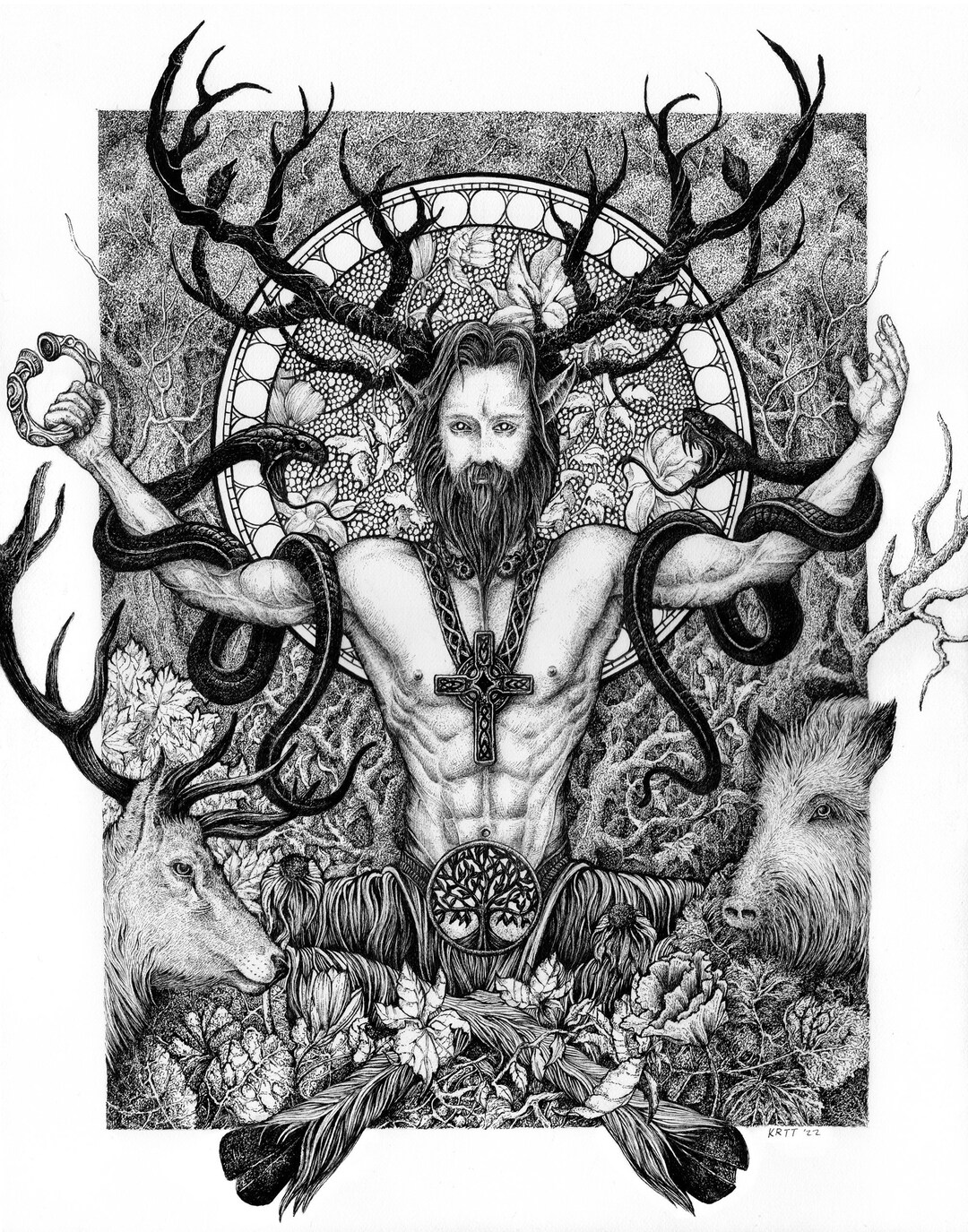 Cernunnos Ancient God of the Forest III - Pen and Ink A3+ and A2 Giclée ...