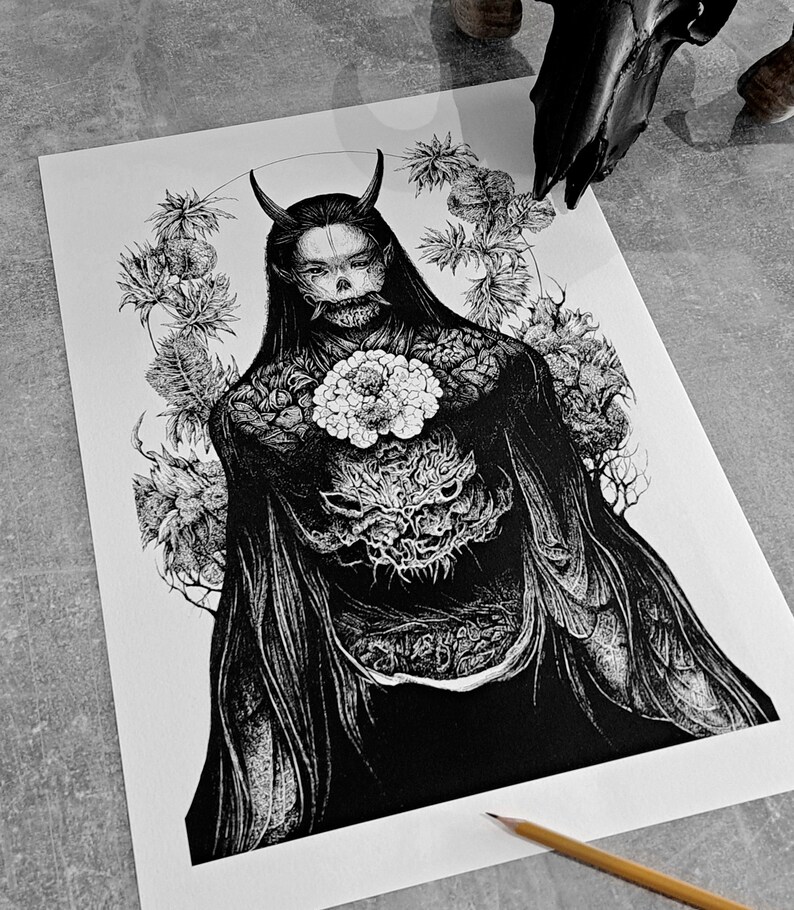 Oni - Pen and Ink Traditional Han Drawing Art - Etsy Canada