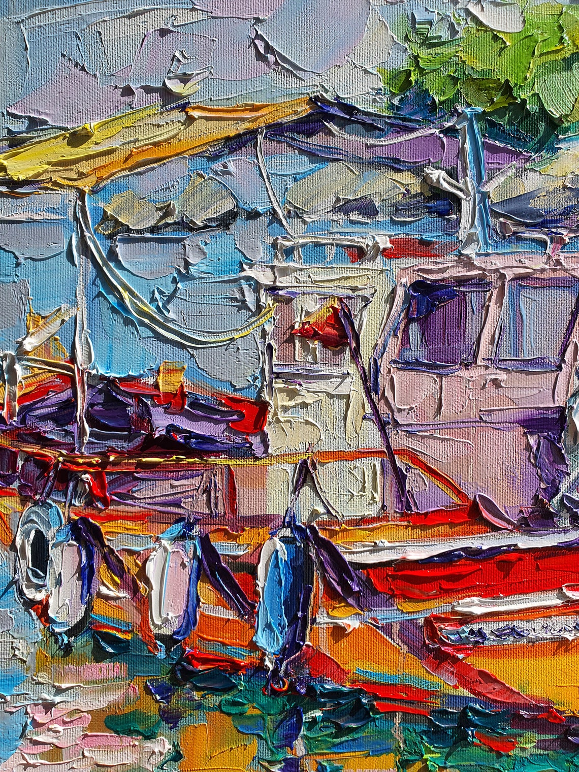 Painting Boats at the Pier Fishing Boats Nautical Painting | Etsy