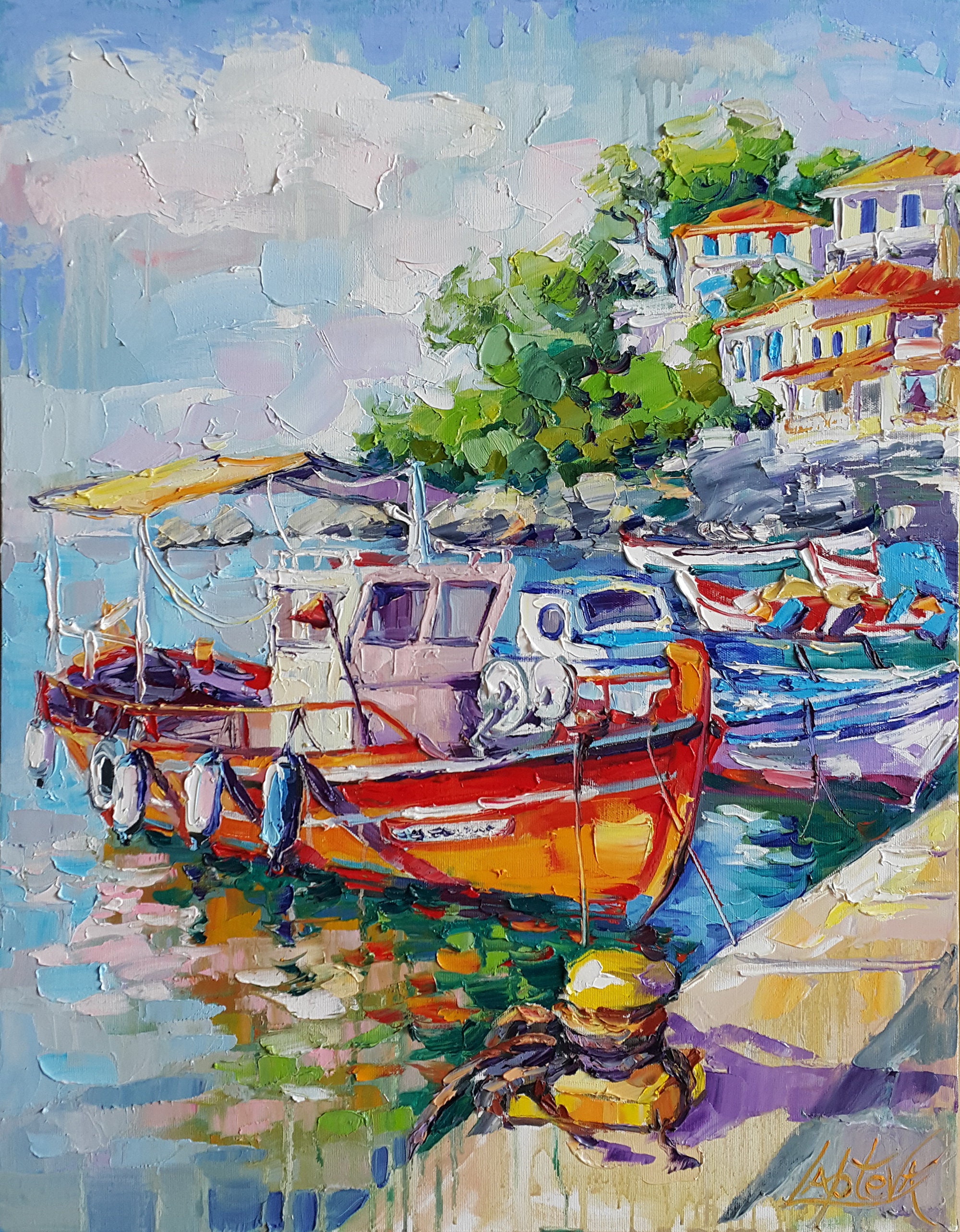 Painting Boats at the Pier Fishing Boats Nautical Painting - Etsy