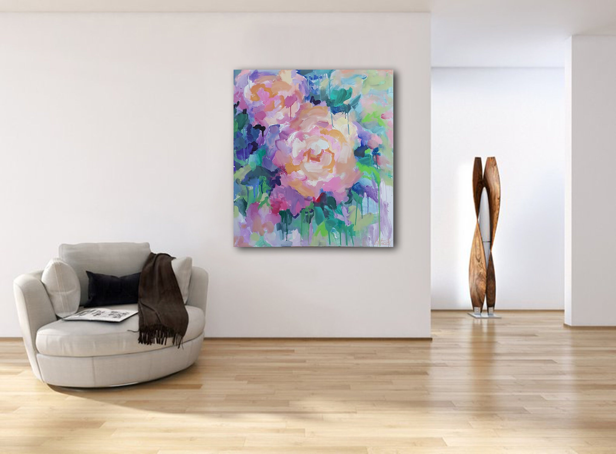 Abstract Original Acrylic Painting Roses Pink Flowers - Etsy