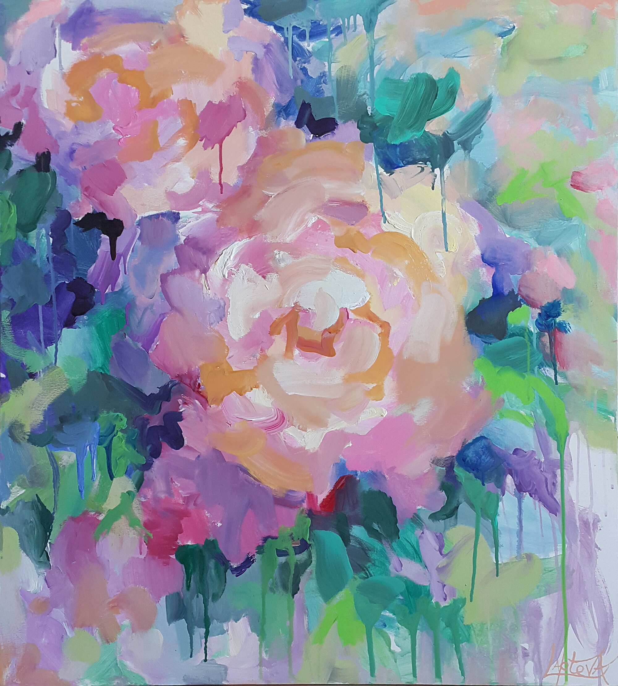 Abstract Original Acrylic Painting Roses Pink Flowers - Etsy