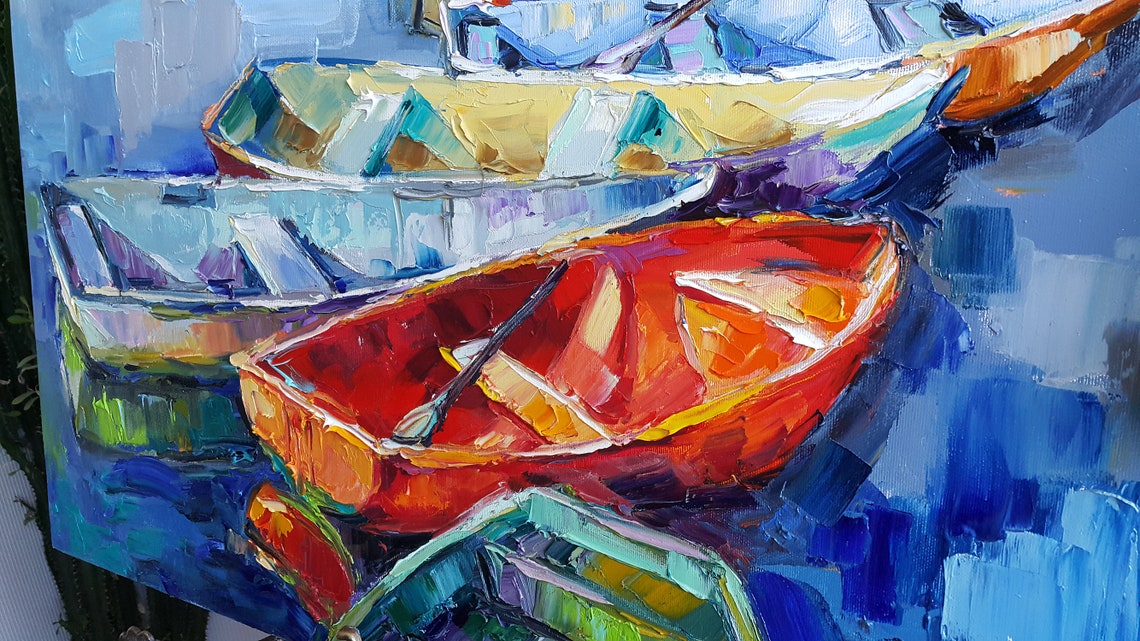 Painting Boatswooden Rowing Boats Original Oil Art Painting - Etsy