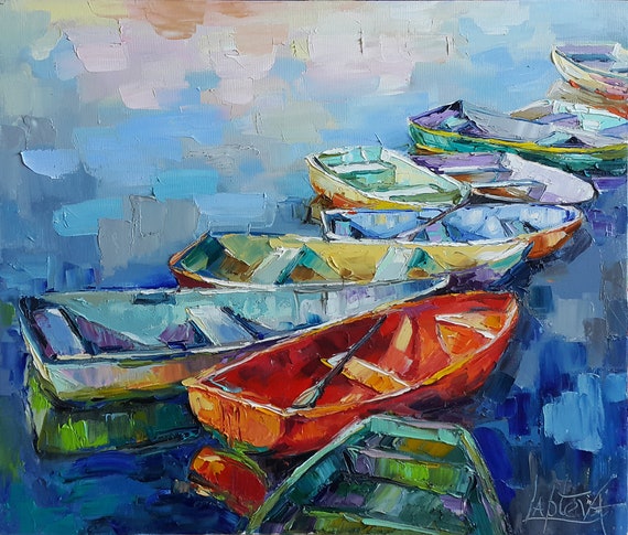 Painting Boatswooden Rowing Boats Original Oil Art Painting - Etsy