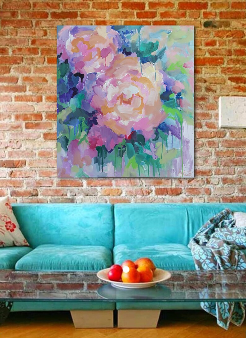Abstract Original Acrylic Painting Roses Pink Flowers - Etsy