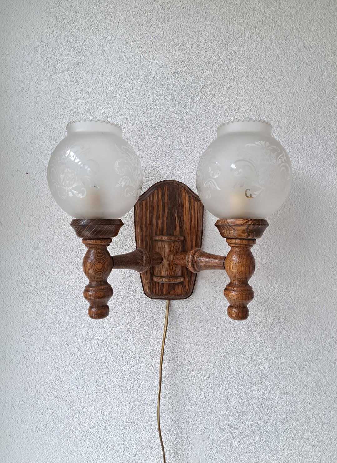 Wooden Wall Lamp With Glass Balls 1980s Etsy