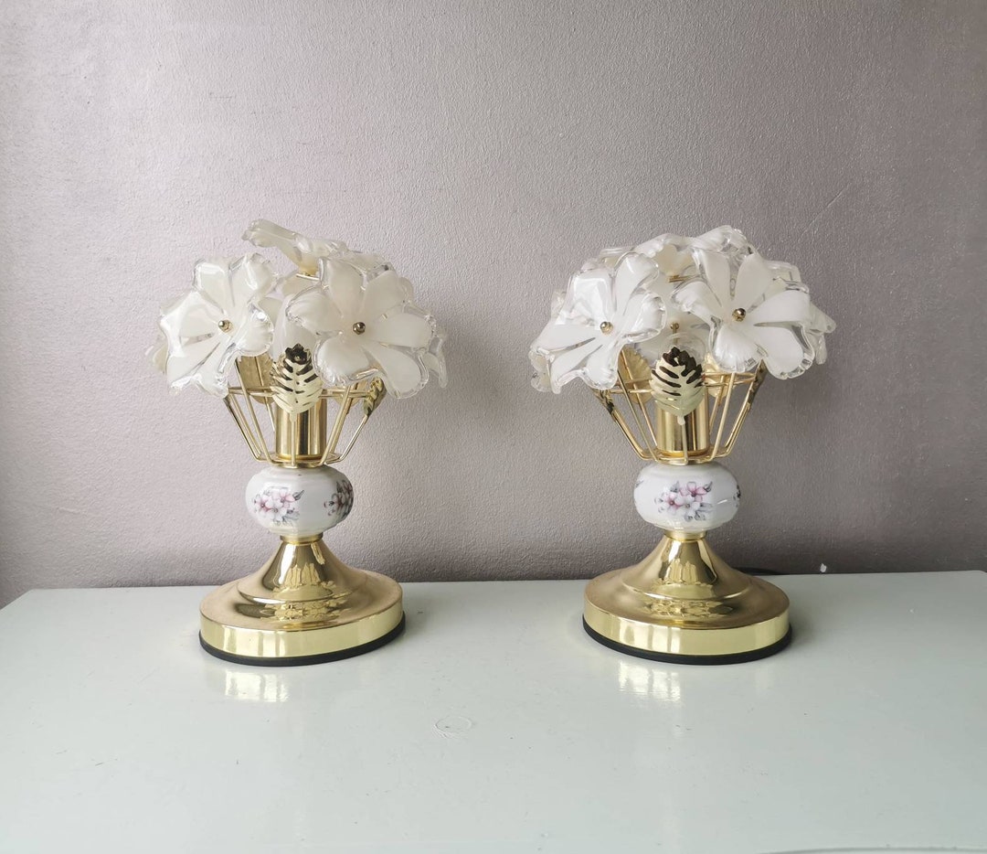 Beautiful Set of 2 Table Lamps With Glass Flowers, 90s - Etsy