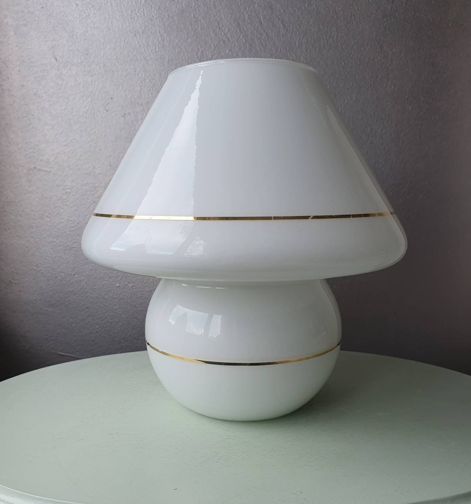 Beautiful All-glass White Mushroom Table Light With Gold | Etsy