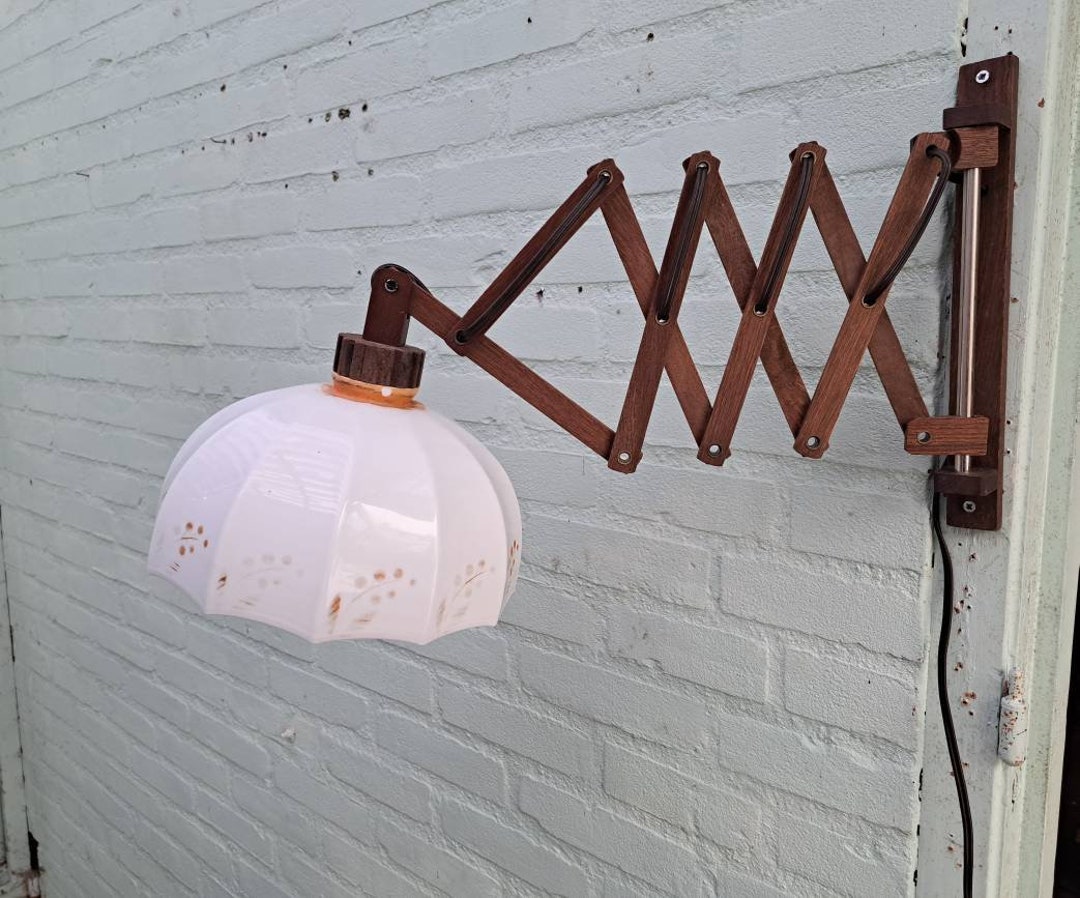 Beautiful Vintage Wooden Scissor Lamp, Harmonica Lamp, Wall Lamp, 70s ...