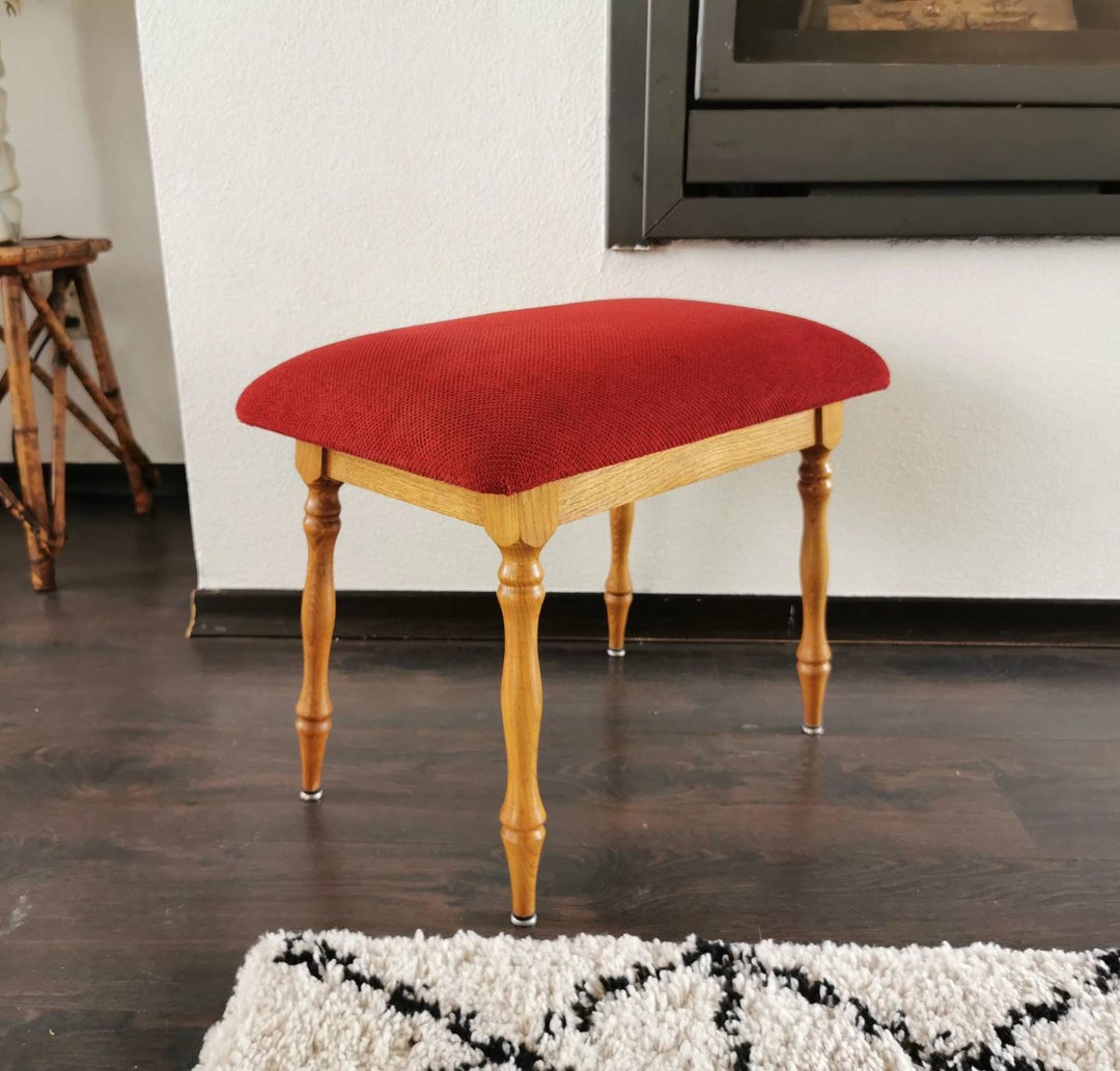 Vintage Wooden Footstool With Fabric Upholstery, 70's - Etsy