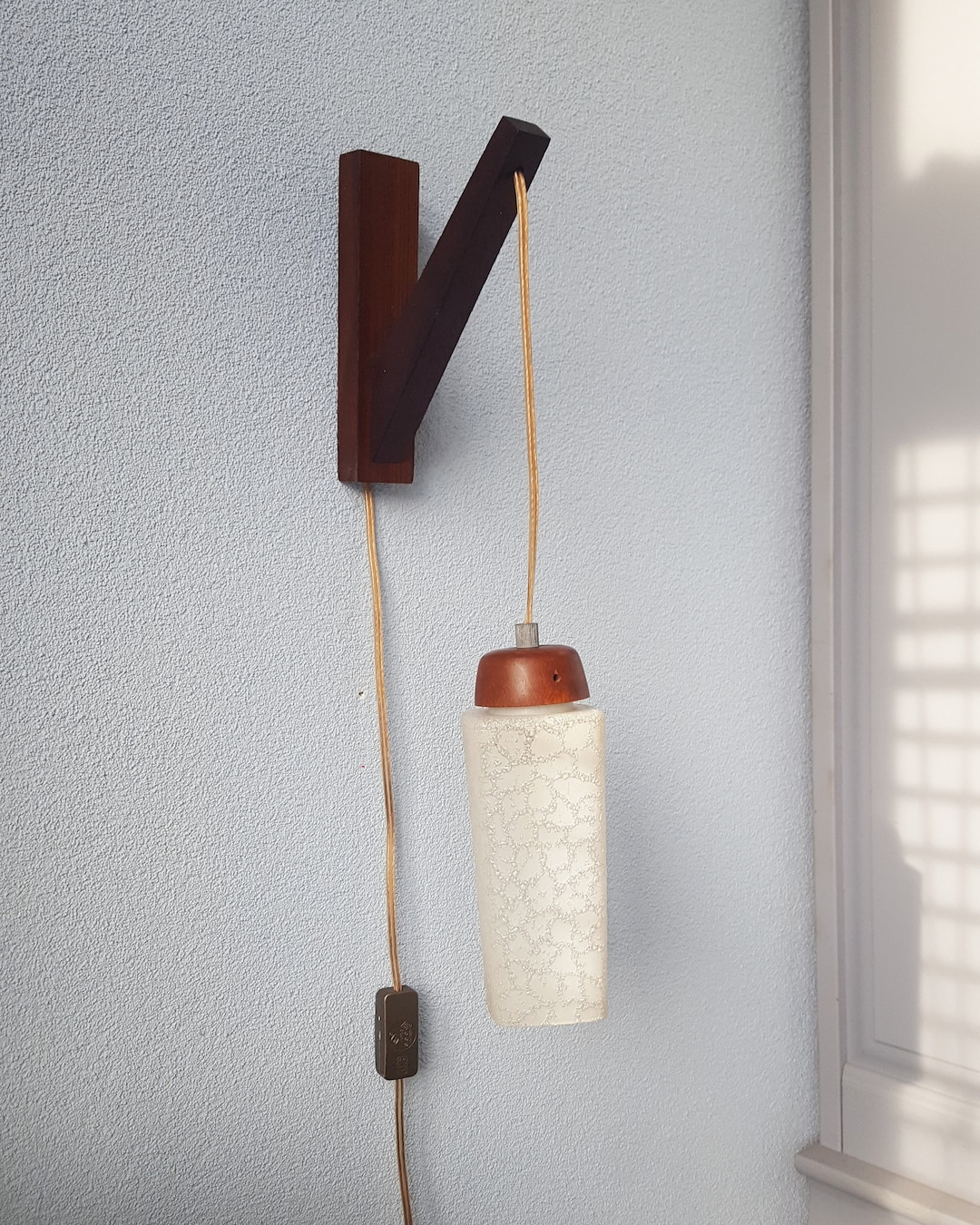 Vintage Wooden Wall Lamp With Glass Hood Years 60 - Etsy