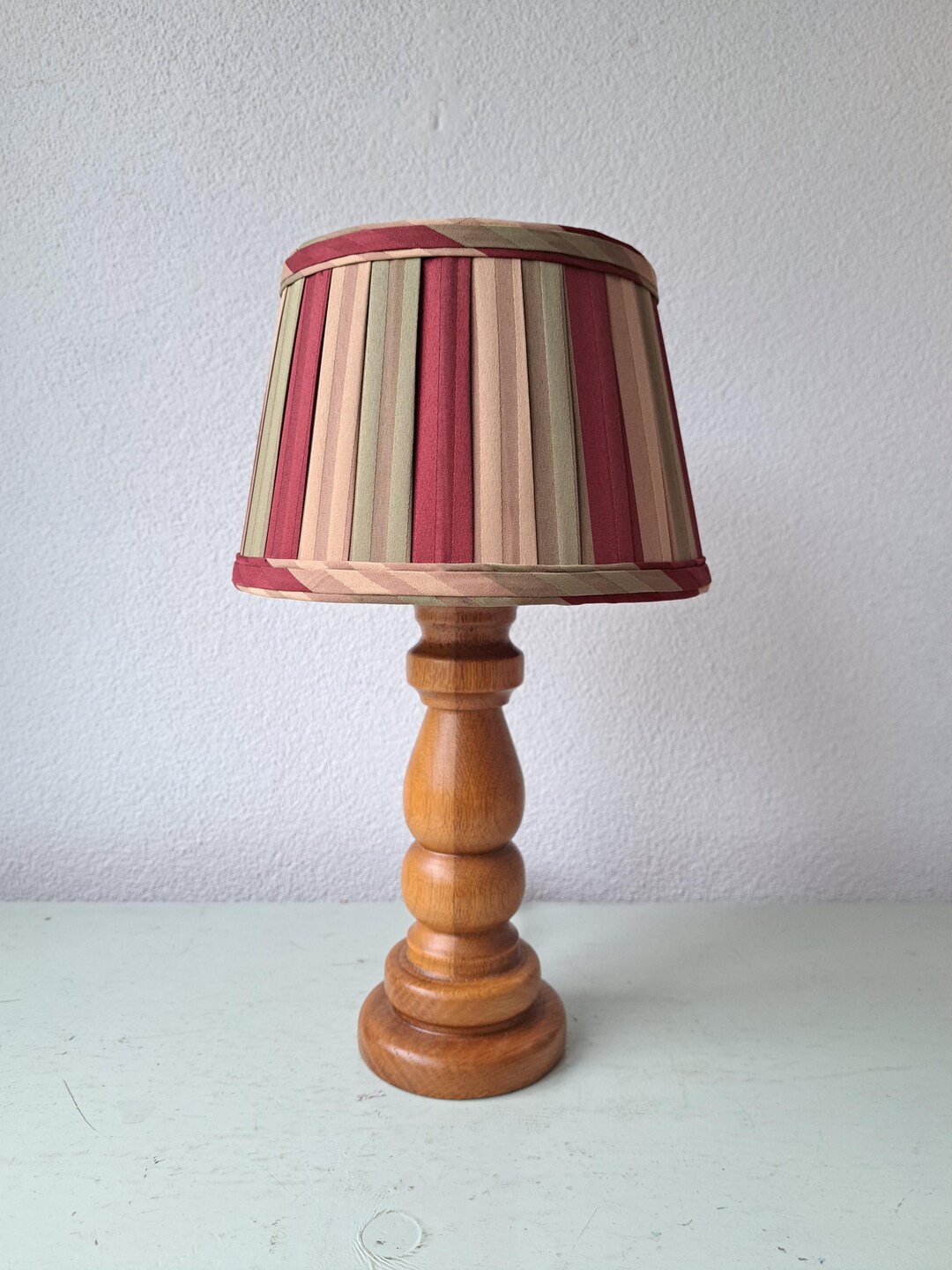 Vintage Wooden Table Lamp With Beautiful Shade, 1970s - Etsy