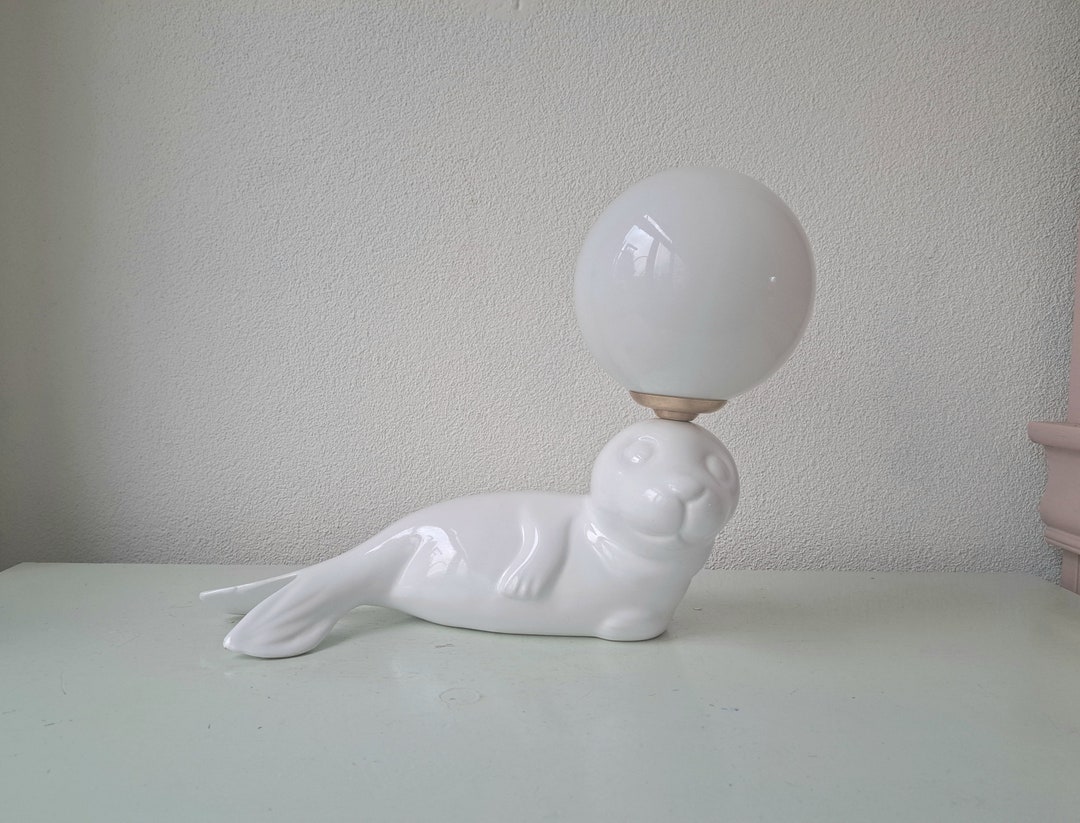 Vintage Ceramic Seal Lamp/table Lamp With Globe, 80s - Etsy