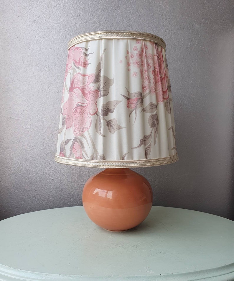 Vintage ceramic table lamp with fabric pleated hood 80s | Etsy