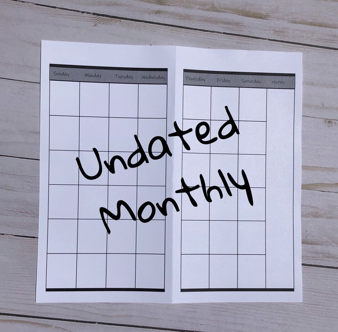 Undated Monthly Travelers Notebook Insert, Refill Notebook, Monthly ...