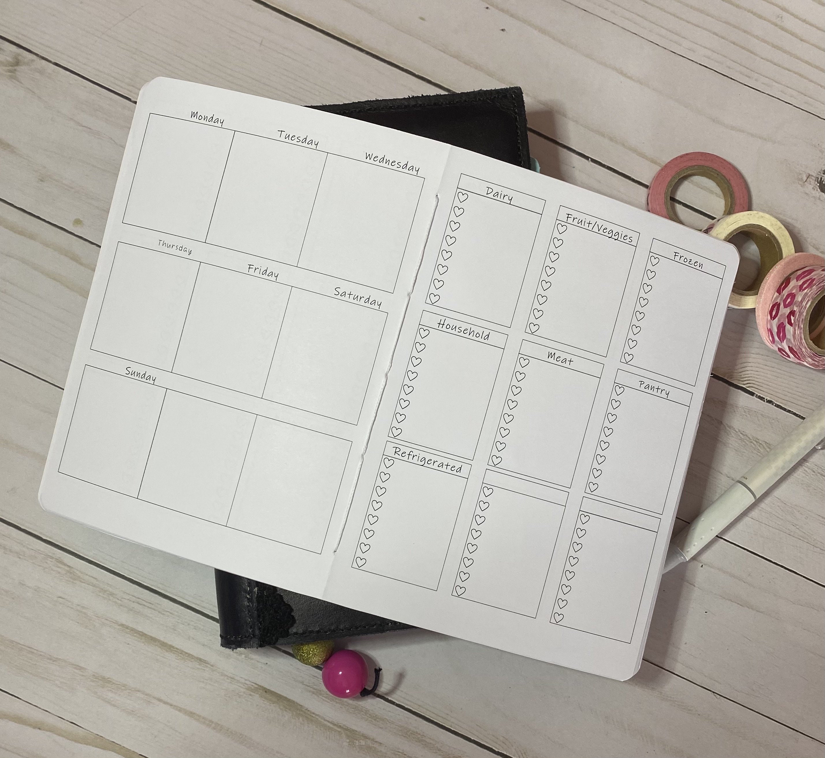 Undated Weekly Menu Planner Travelers Notebook Insert, Refill Notebook ...