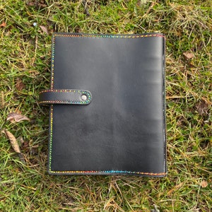 Leather Binder Notebook, Ringed Planner, Black Leather Journal, Rainbow ...