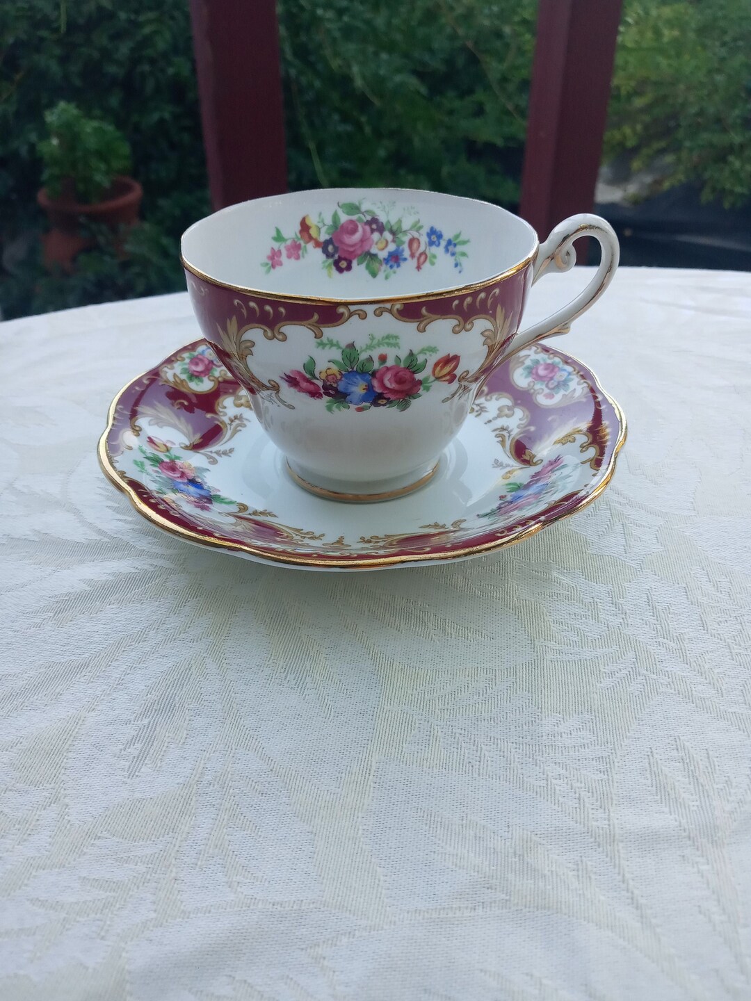 Lady Fayre Royal Standard Maroon Bone China Tea Cup and Saucer Set Made ...