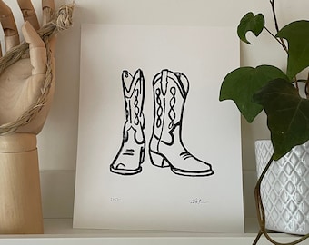 Floral Cowboy Boot Print - Etsy